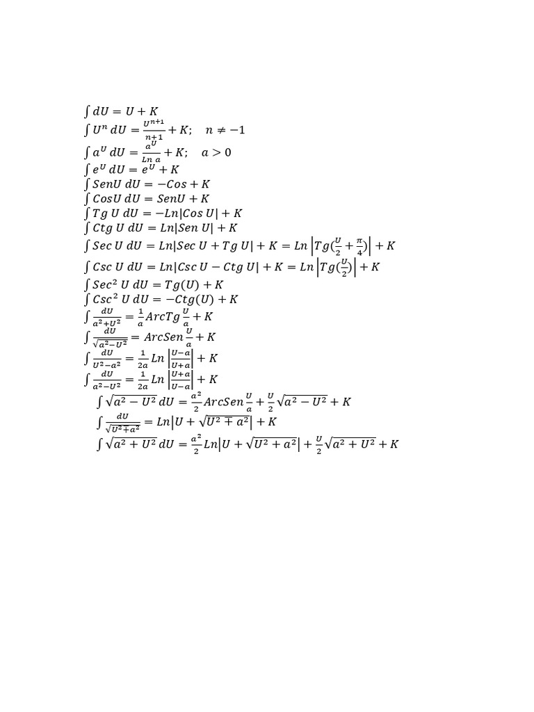 Formulas Integrales Inmediata | PDF