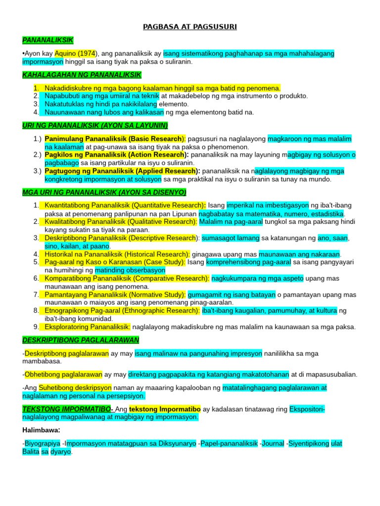 Pagbasa at Pagsusuri | PDF