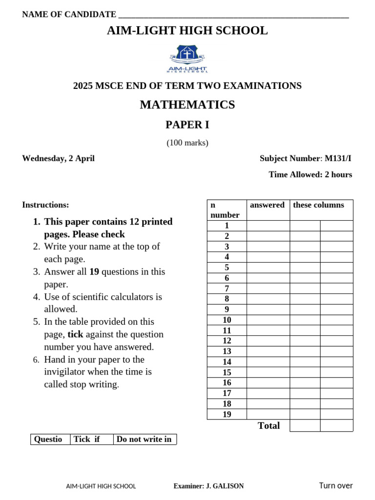 Mathematics Form 3 Exams | PDF | Area | Elementary Geometry