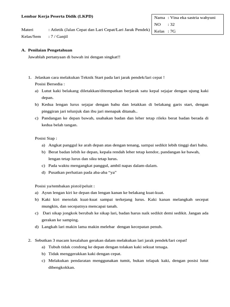 Teknik Start Lari Jarak Pendek | PDF