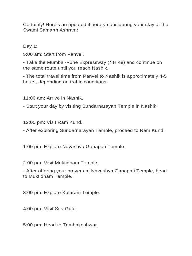 3-Day Nashik Itinerary with Ashram Stay | PDF