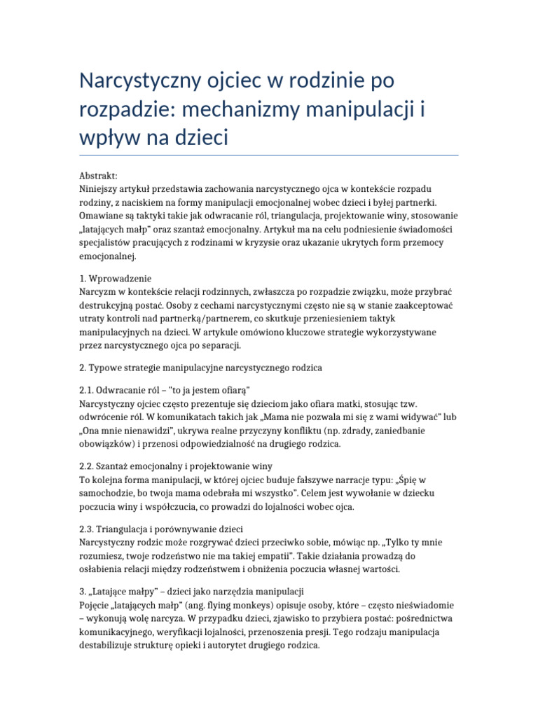 Narcystyczny Ojciec Artykul | PDF