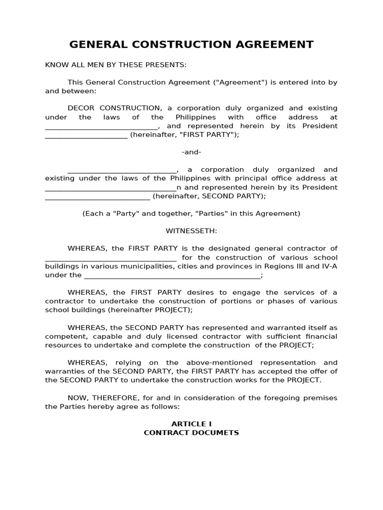 General Construction Agreement Template | PDF | Bonds (Finance) | Insurance