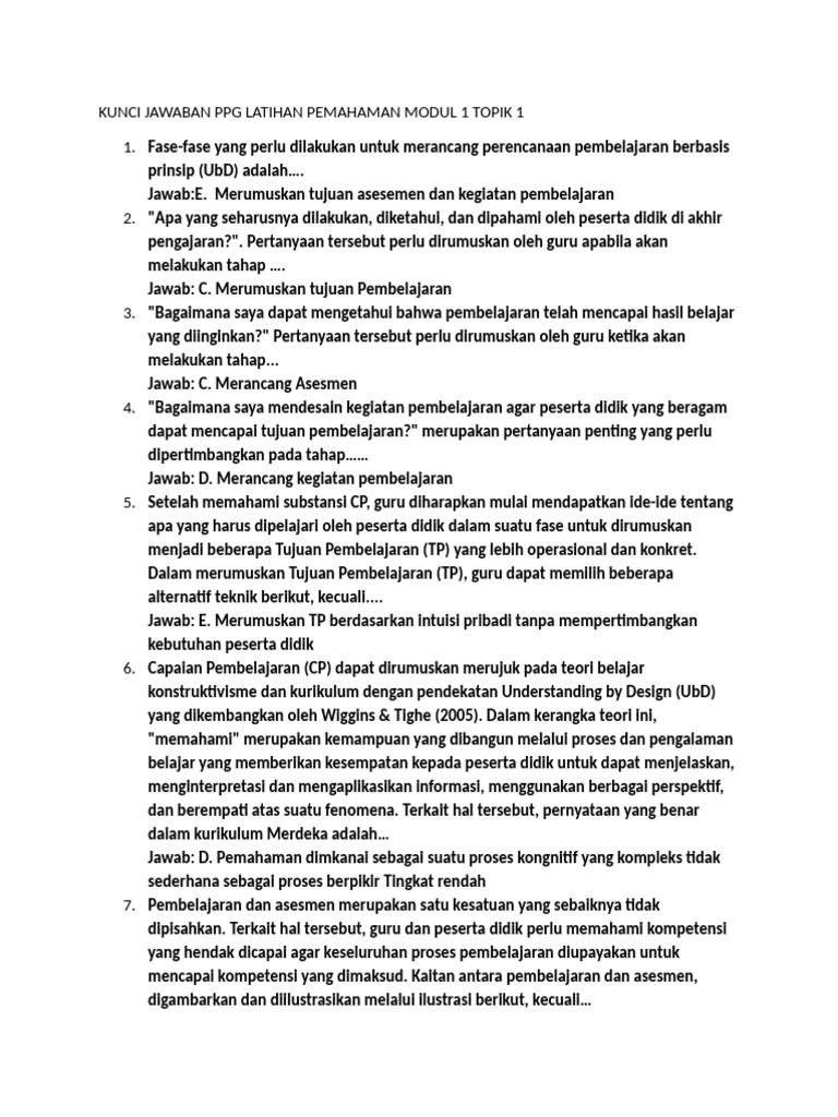 Kunci Jawaban Latihan Pemahaman PPG | PDF