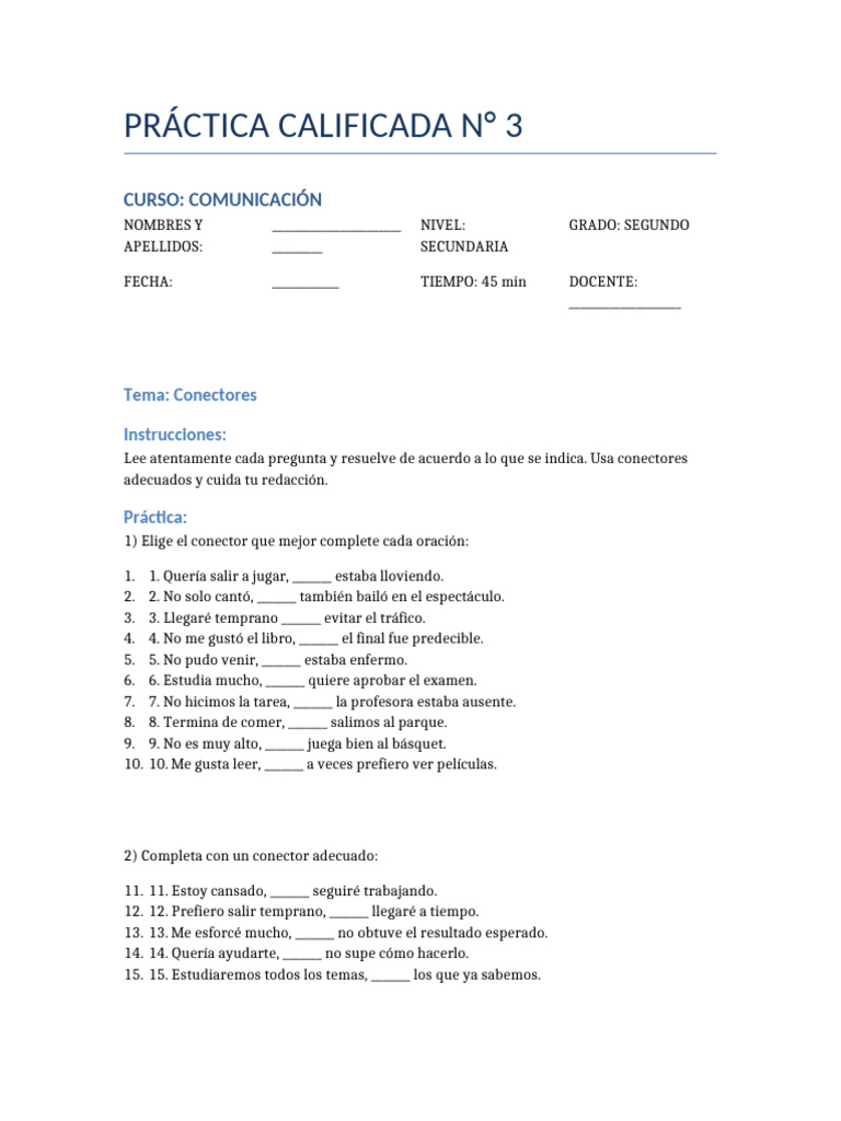 Practica Conectores Ficha | PDF