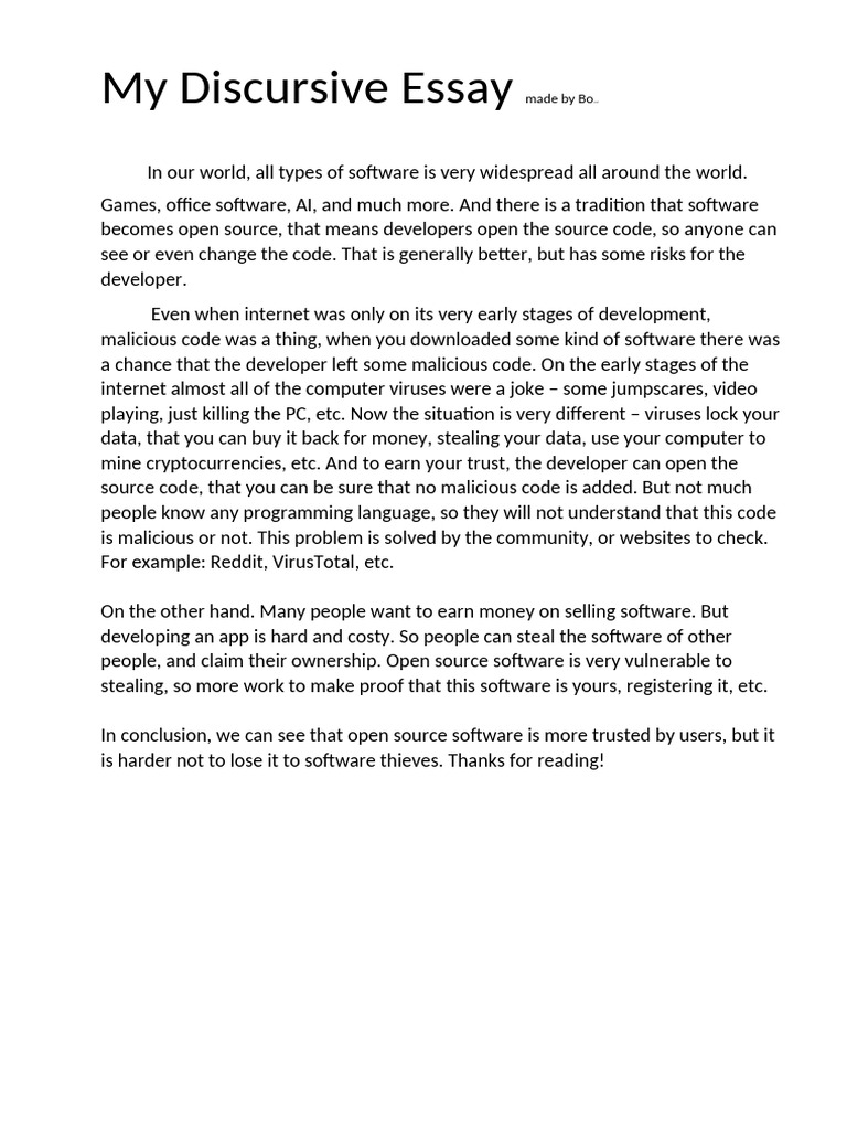 Discursive Essay About Open Source Software Made by Bo | PDF