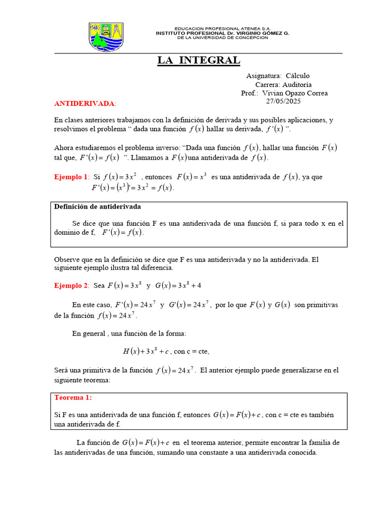 Guía Teórica - Práctica INTEGRALES 2025-1 | PDF | Integral | Ecuaciones