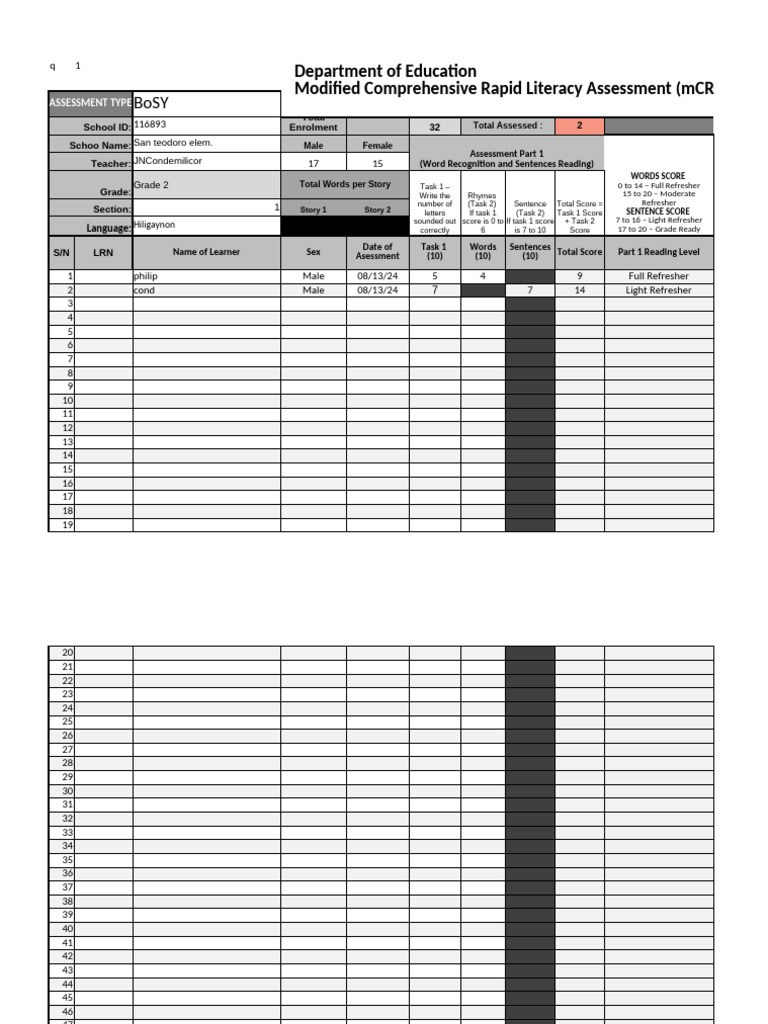ModifiedCRLA G2 Scoresheet v6 | PDF | Educational Assessment | Learning