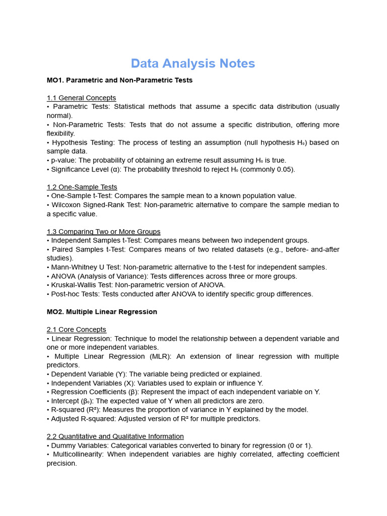 Data Analysis Notes | PDF | Cluster Analysis | Regression Analysis