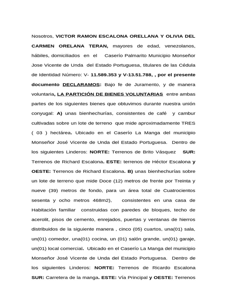 Particion Voluntaria | PDF