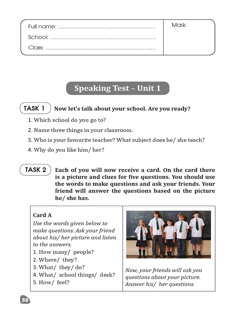 3 Bản - Lớp 6 - Anh - Speaking - Unit 1 | PDF