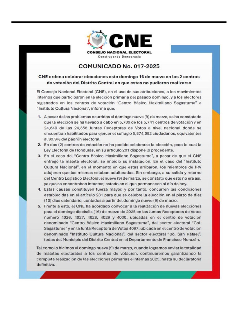 Comunicado CNE 017-2025 | PDF