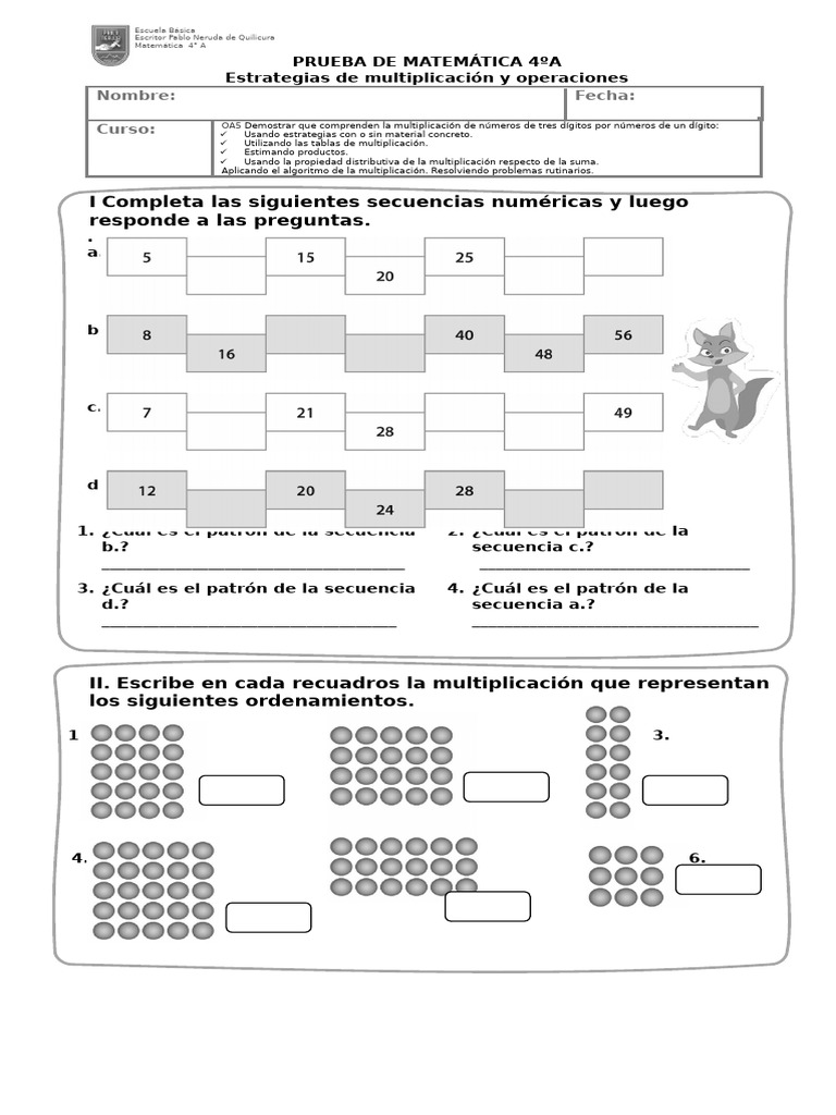 Prueba de Multiplicación para 4º Grado | PDF | Multiplicación | Matemáticas