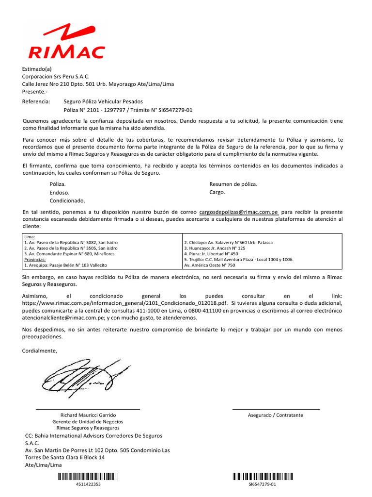POLIZA RIMAC VEHICULAR SRS 2024-2025 | PDF | Póliza de seguros | Seguro