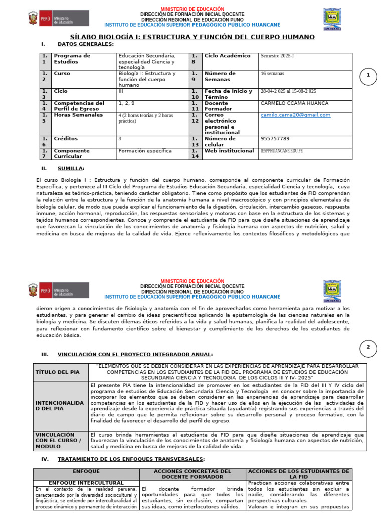 BIOLOGIA I Estructuras y Funcion 20255 | PDF | Evaluación | Plan de ...