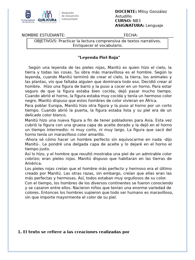 Guía 1 LCC Comprensión Lectora | PDF