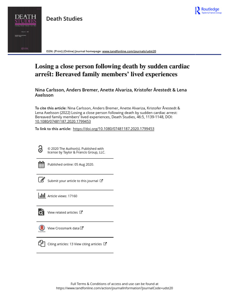 Losing A Close Person Following Death by Sudden Cardiac Arrest Bereaved ...