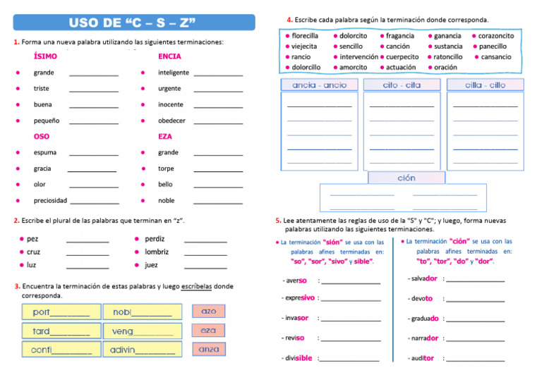 Uso de S, C y Z en Formación de Palabras | PDF