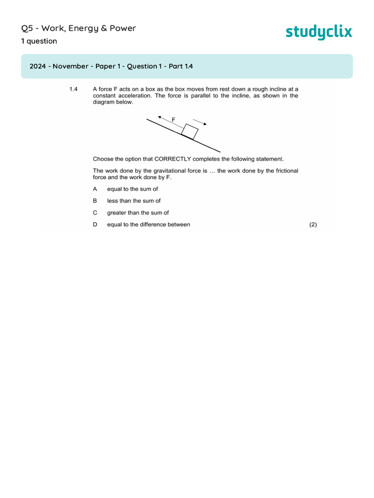 Q5 - Work, Energy & Power Questions | PDF