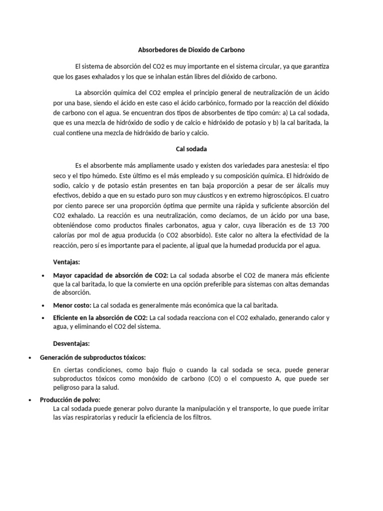 Comparativa de Absorbentes de CO2 | PDF | Lima (Material) | Dióxido de ...