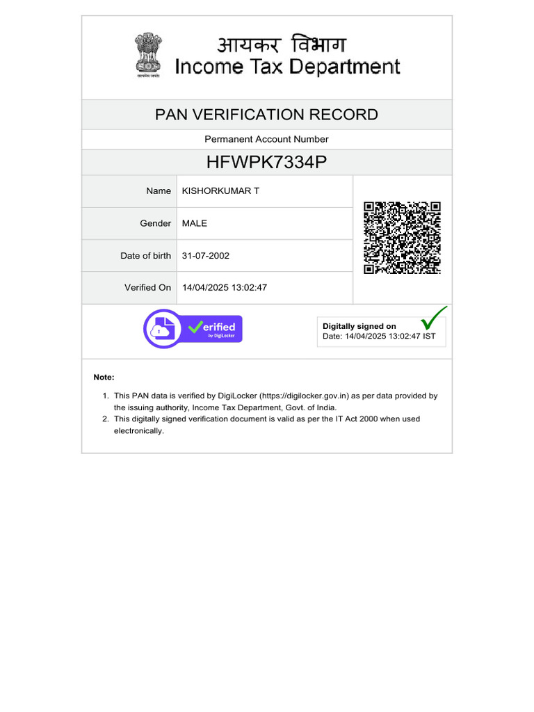 HFWPK7334P: Pan Verification Record | PDF