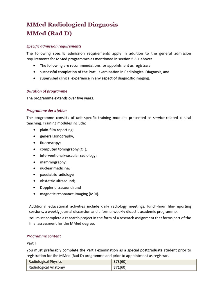 MMed Radiology Admission and Requirements | PDF | Radiology | Medical ...
