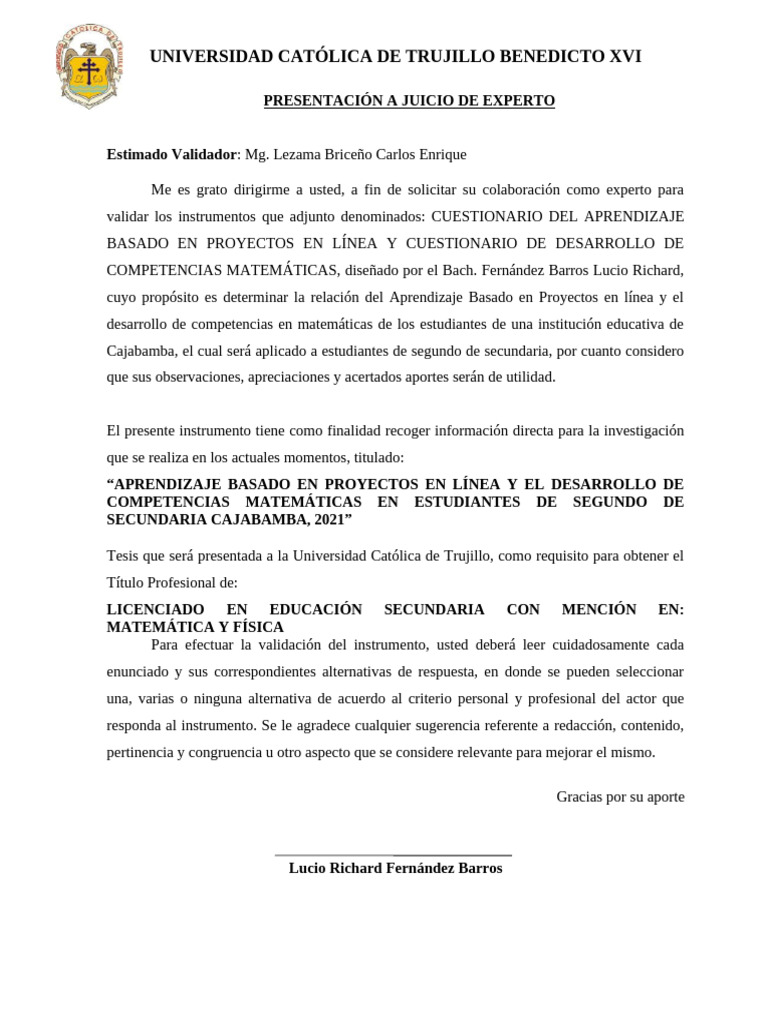 Protocolo de Validación Juicio de Expertos - UCT Formato | PDF ...