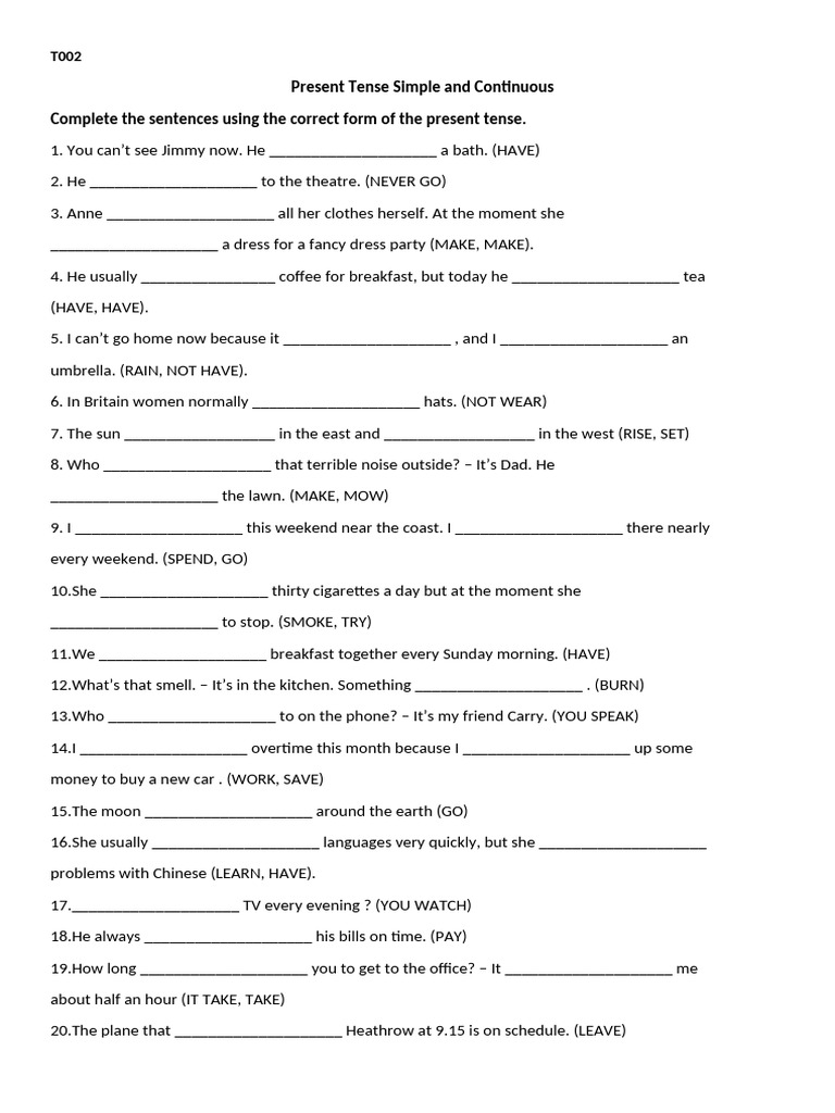 Present Tense Simple and Continuous Present Perfect Simple and ...