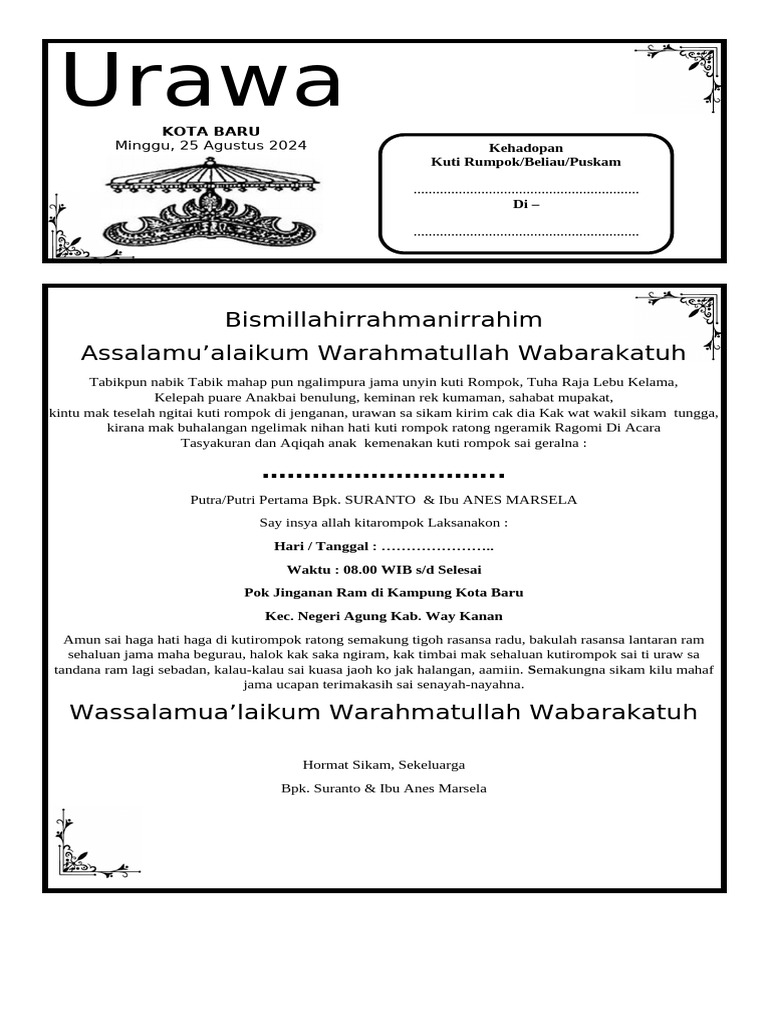 URAWAN Tasyakuran FIX | PDF