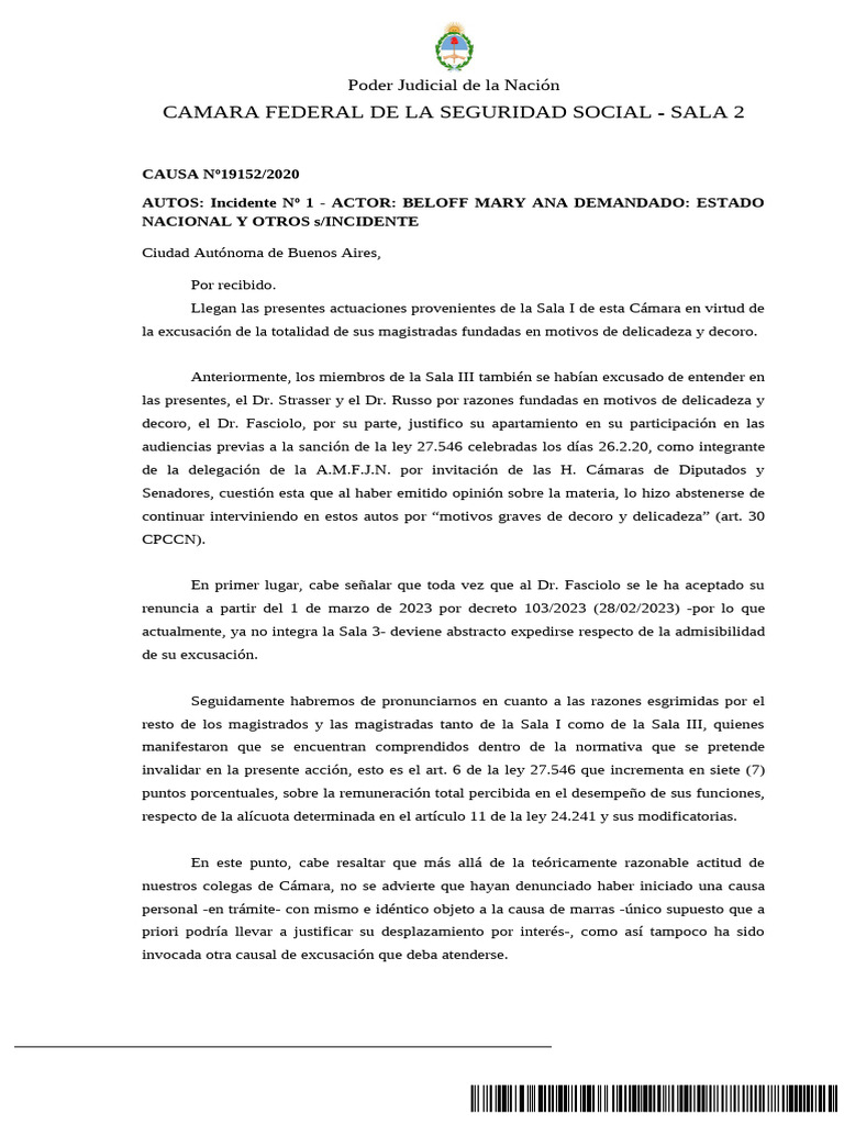 Jurisprudencia 2024 Beloff Mary Ana Ley 24.018 Régimen Funcionarios ...