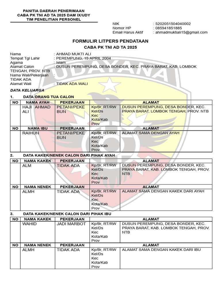 Ahmad Mukti Ali Caba PK Tni Ad Ta 2025 | PDF