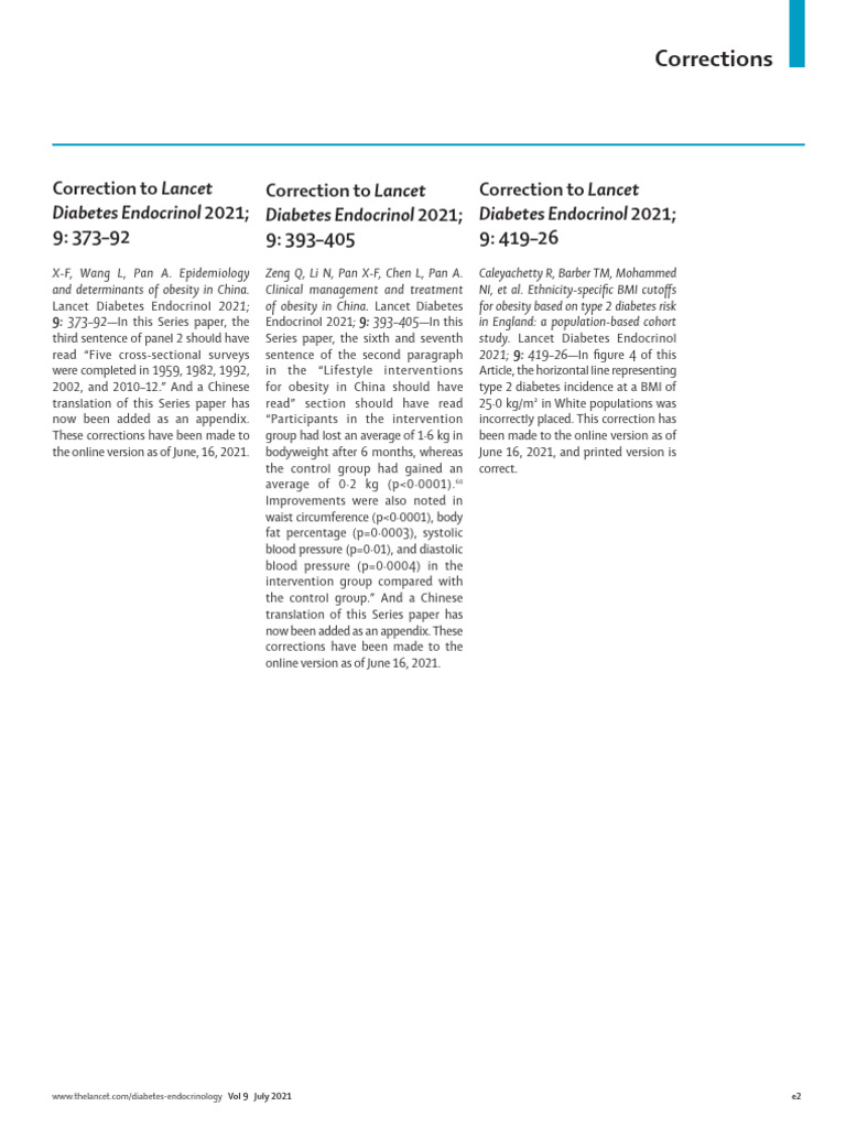 Correction To Lancet Diabetes Endocrinol 2021-9-393405 2021 | PDF ...