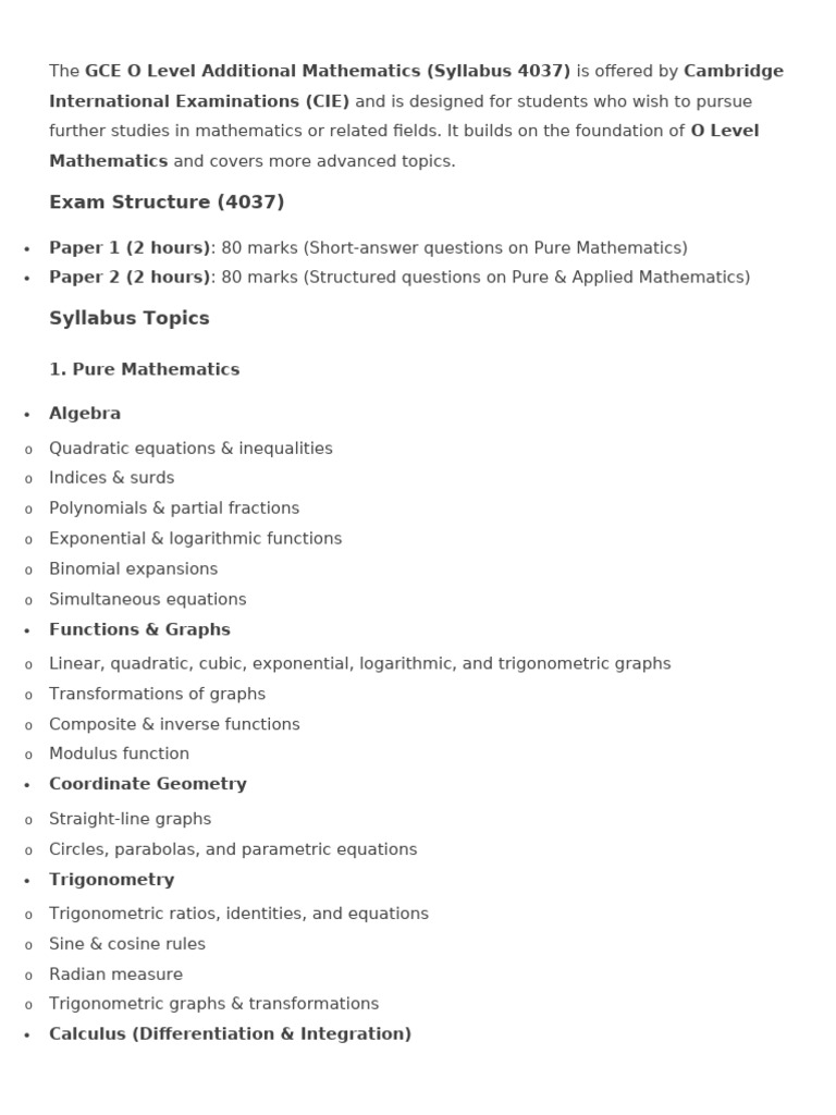 O Level Additional Mathematics (4037) | PDF | Trigonometric Functions | Equations