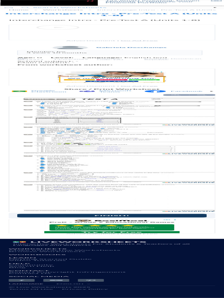 Interchange Intro Pre-Test A (Units 1-8) | PDF | Worksheet