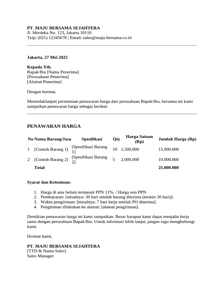 Draft Penawaran Harga | PDF