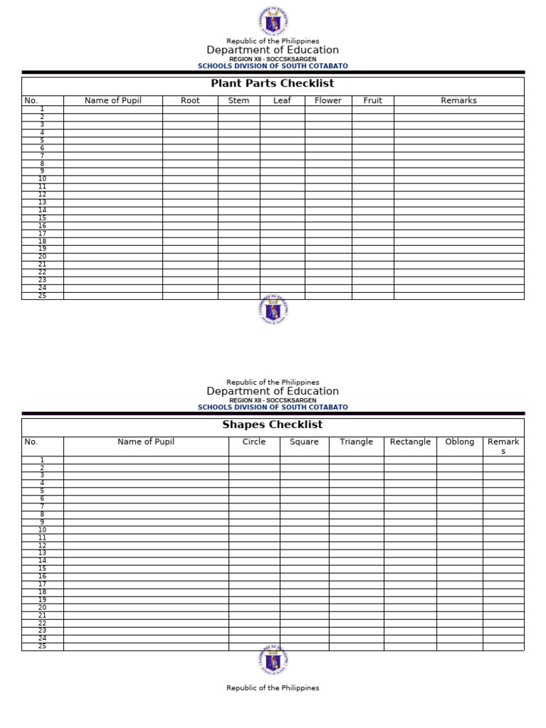 Educational Checklists for Pupils | PDF