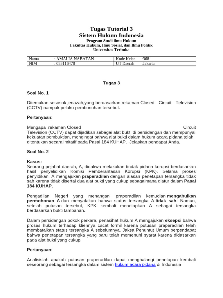 Tugas 3 - Amalia Nabatan - Sistem Hukum Indonesia 368 | PDF