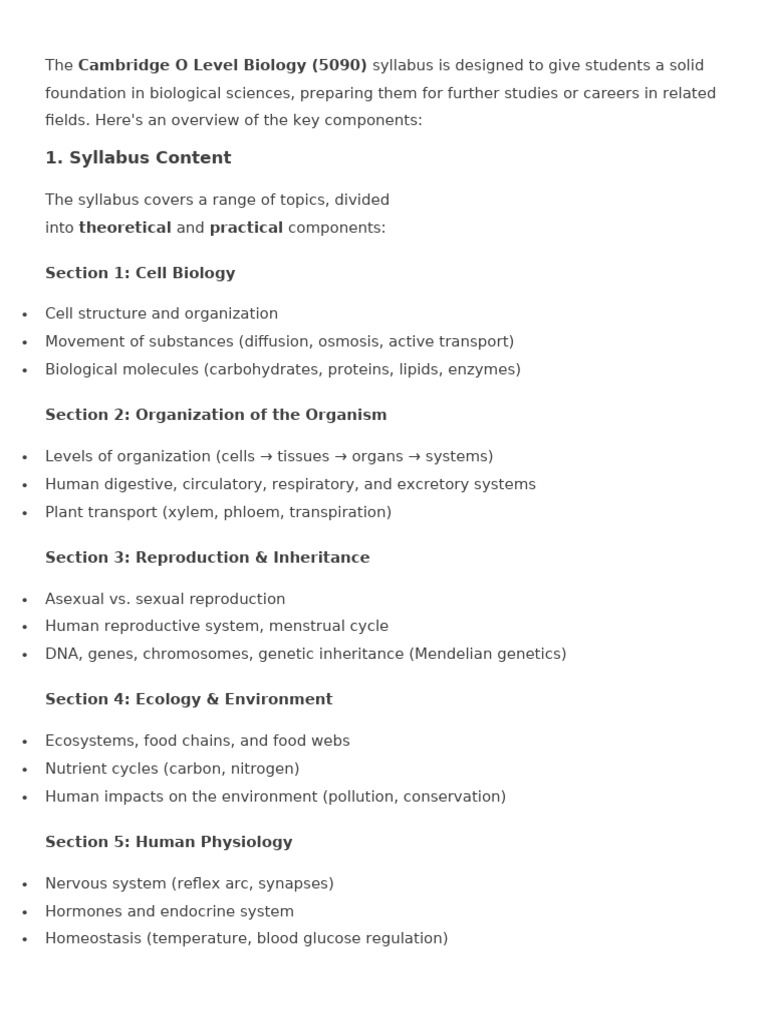 O Level Biology (5090) | PDF | Biology | Cell (Biology)