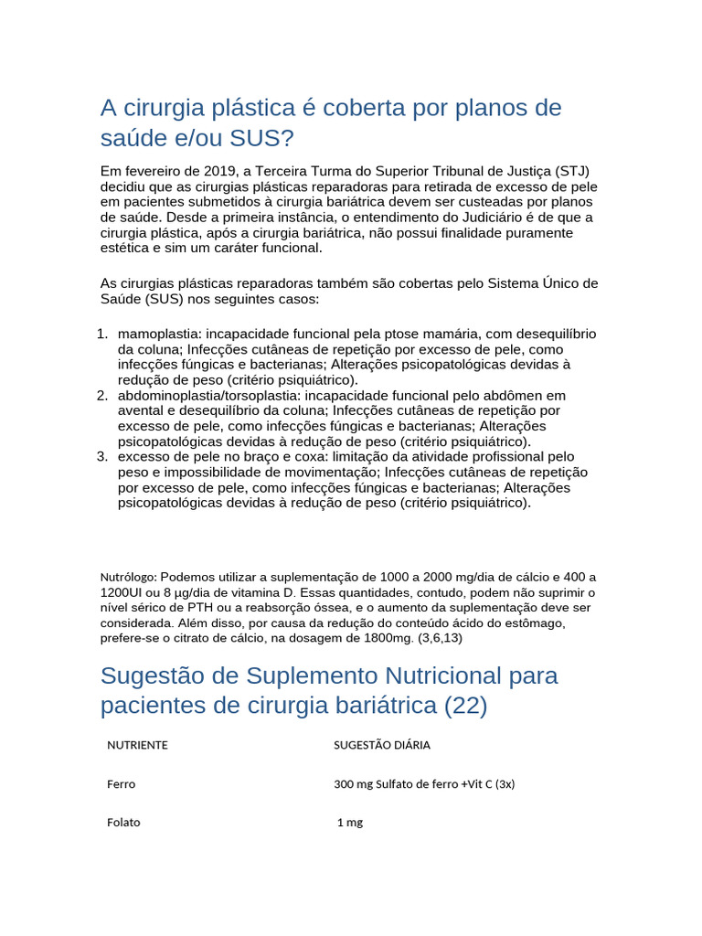 A Cirurgia Plástica É Coberta Por Planos de Saúde e | PDF