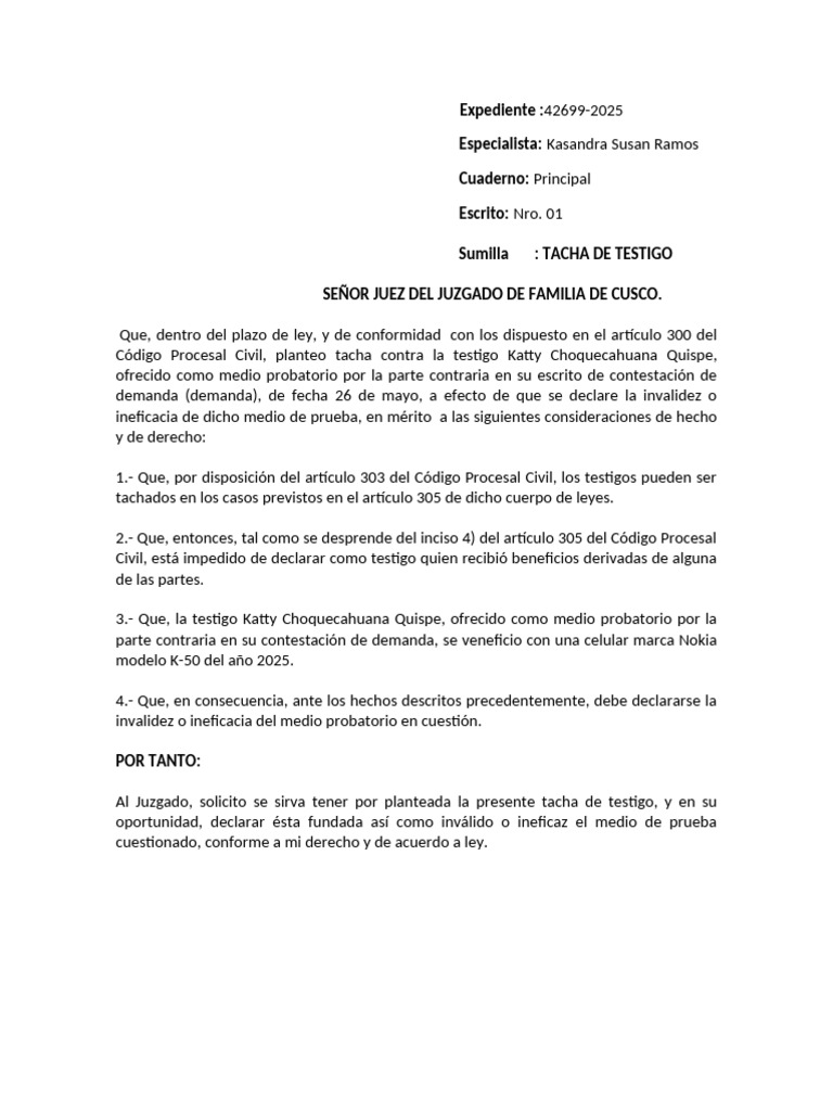 Tacha en Demanda de Divorcio | PDF