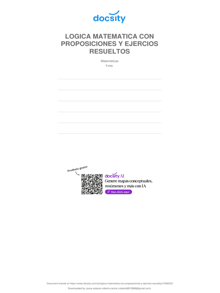 Docsity Logica Matematica Con Proposiciones y Ejercios Resueltos | PDF | Proposición | Verdad