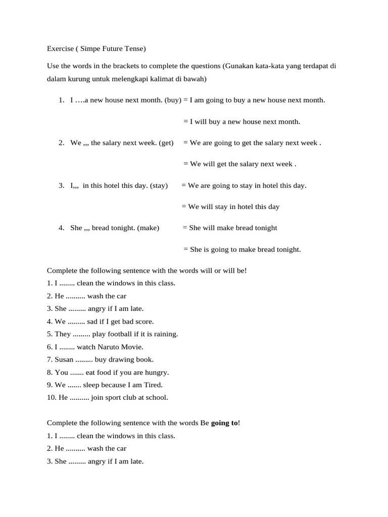 Simple Future Tense Exercise | PDF