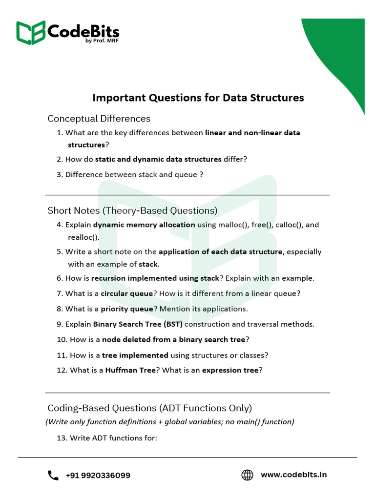 Important Questions For Data Structures | PDF
