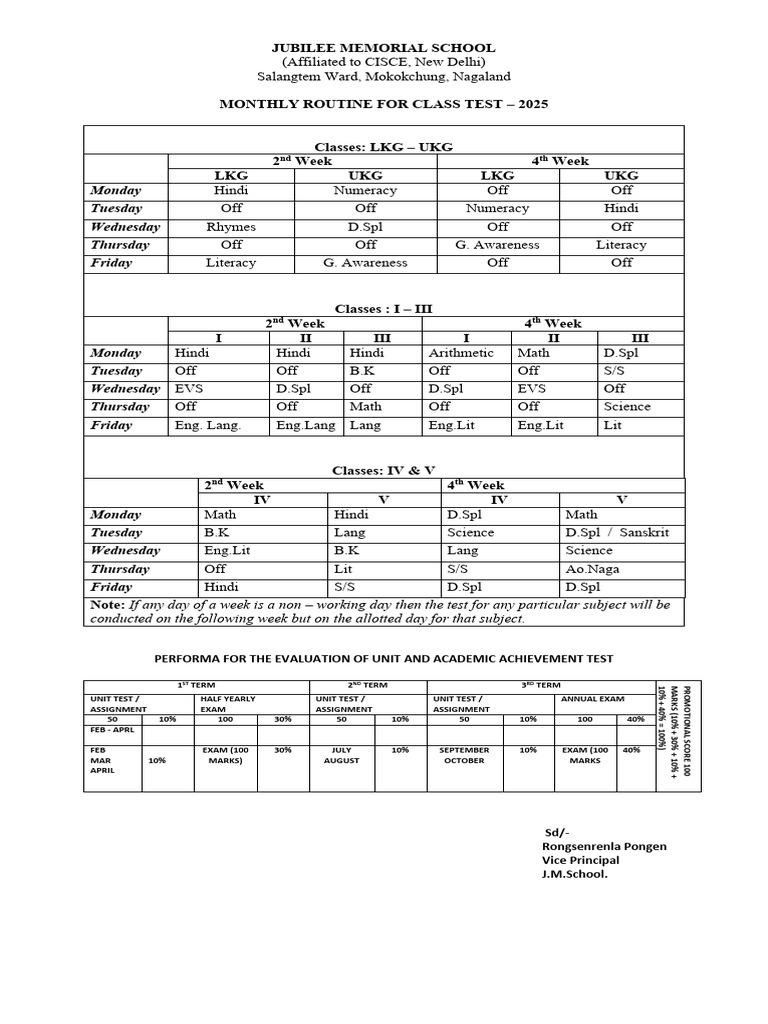 Monthly Routine For Class Test 2025 | PDF