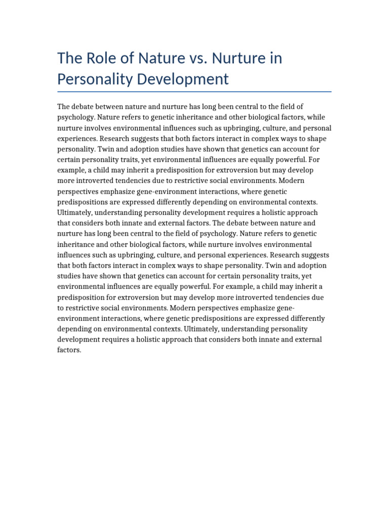 Essay 1 The Role of Nature vs. Nurture | PDF