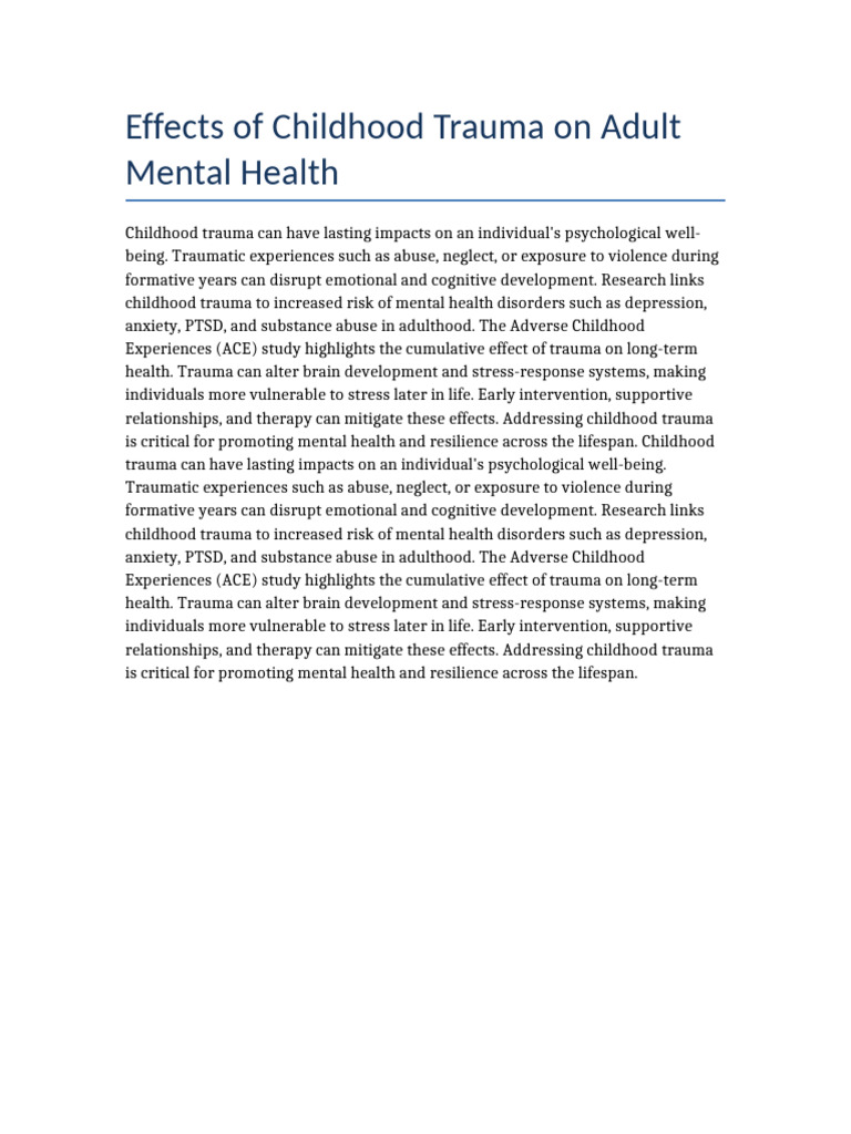 Essay 4 Effects of Childhood Trauma On | PDF