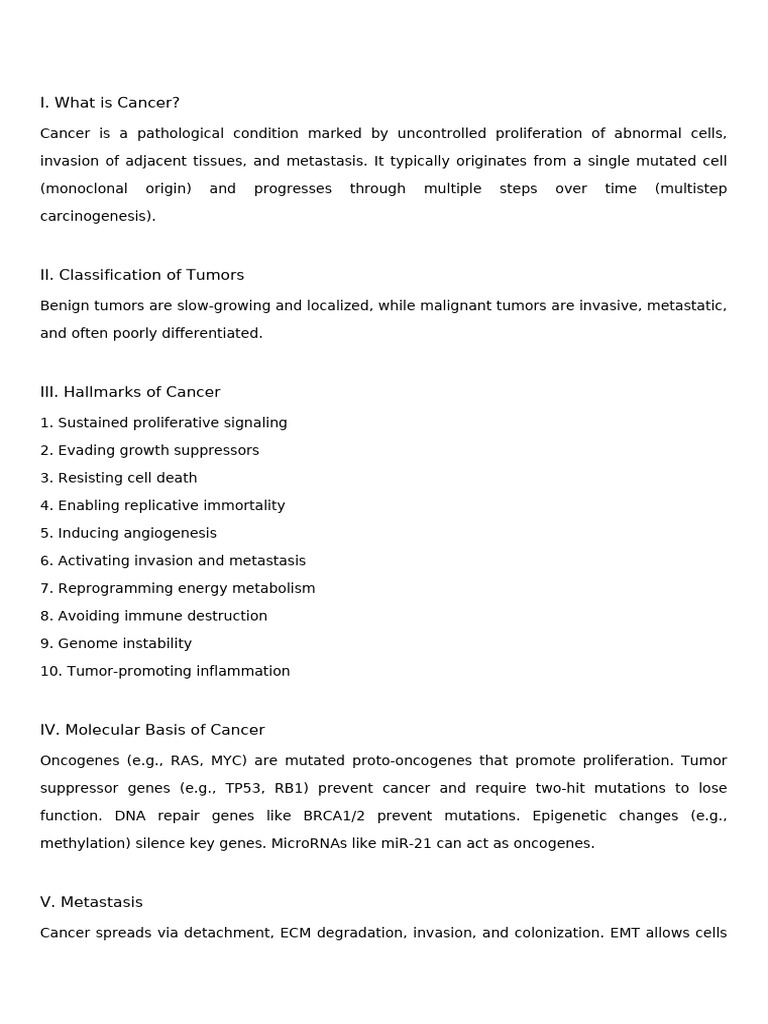 Cancer Biology and Molecular Basis Notes | PDF | Cancer | Metastasis
