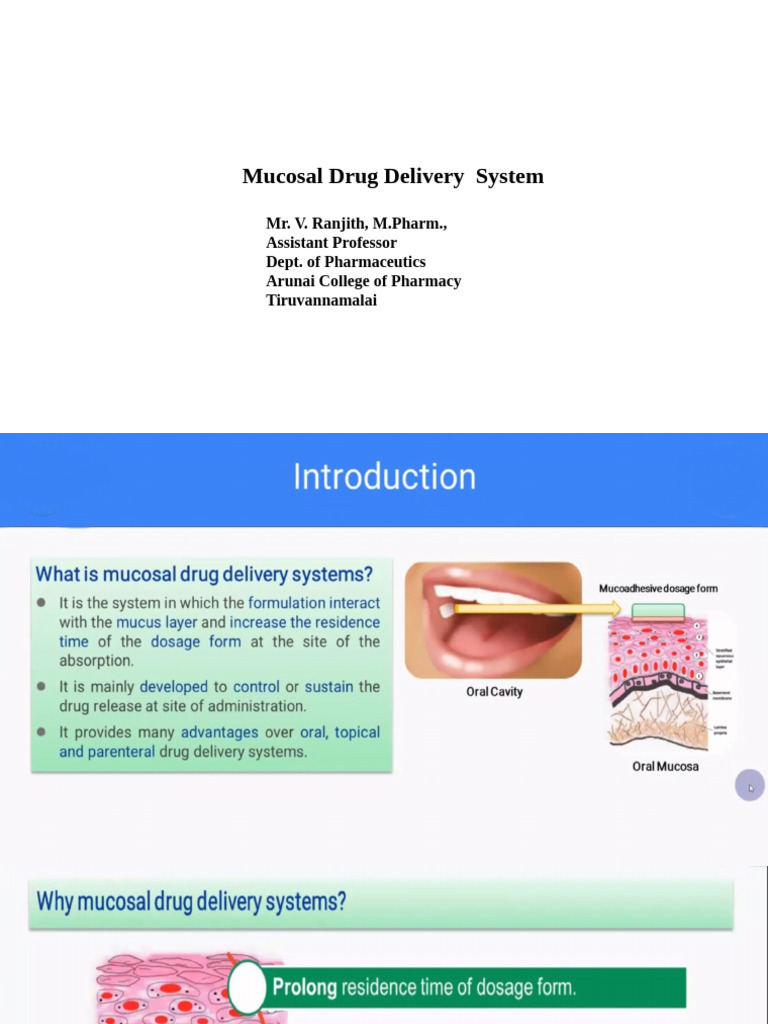 Mucosal Drug Delivery System | PDF | Cell Membrane | Diffusion