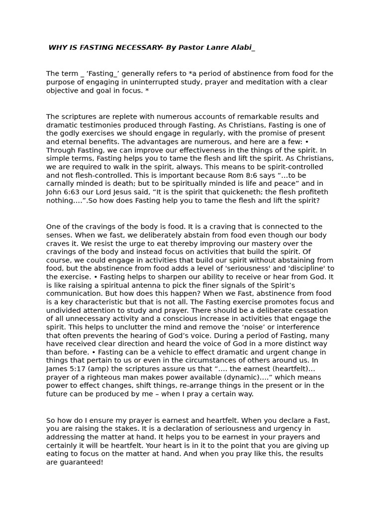 Why Is Fasting Necessary | PDF | Prayer | Religious Belief And Doctrine