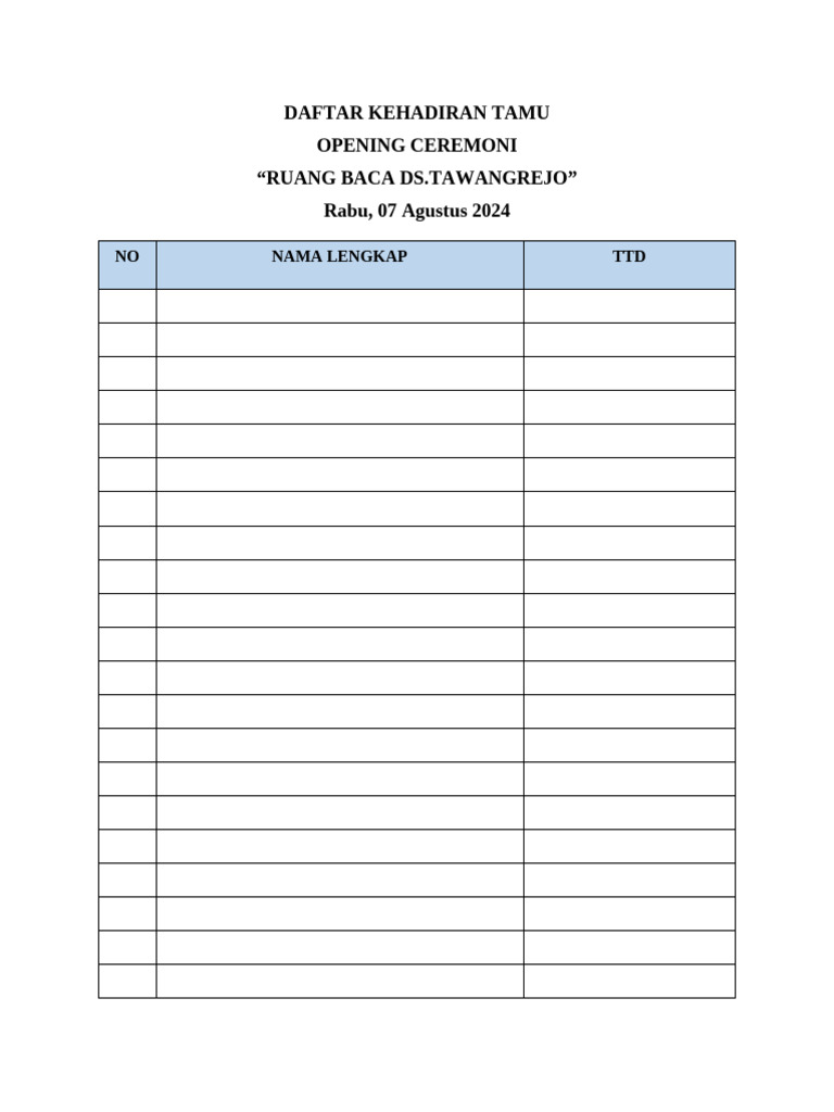 Daftar Kehadiran Tamu | PDF